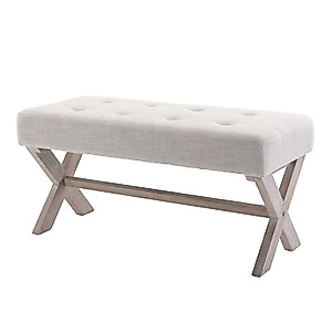 chairus Fabric Upholstered Entryway Bench Seat, 36 inch Bedroom Bench Seat with X-Shaped Wood Legs for Living Room, Foyer or Hallway - Cream