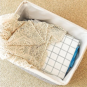 ZOOFOX 4 Pack Fabric Storage Bins, Foldable Rectangular Fabric Storage Bins with Leather Handles, Closet Baskets for Organizing Shelves, Nursery, Home, Office, 15" x 11" x 9.5"