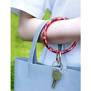 Heesch Bangle Key Ring Bracelet Keychain Key Ring Bracelet for Women, Acetate Circle Keyring for Wrist (Red)