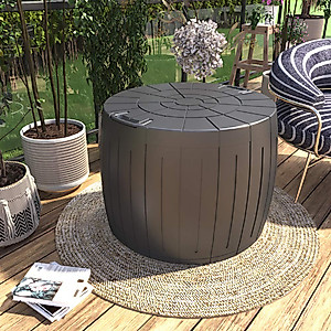 ADDOK Round Deck Box Light weight Resin Outdoor Storage Patio Seat for Outdoor Cushion Storage (27 Gallon, Dark Coffee)