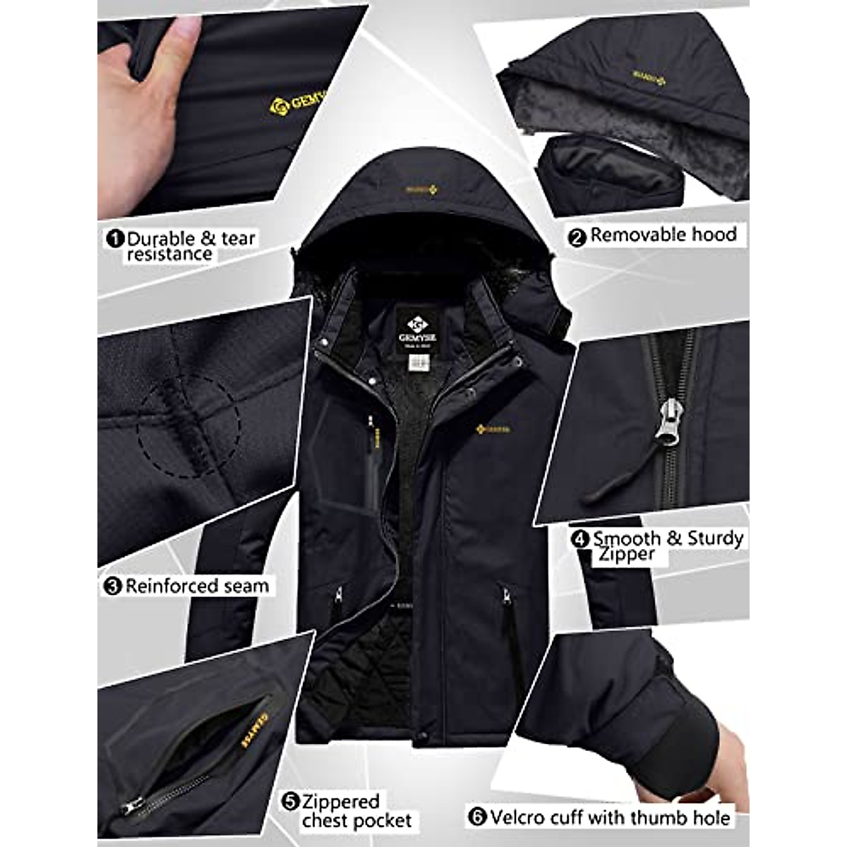 GEMYSE Men's Mountain Waterproof Ski Snow Jacket Winter Windproof Rain Jacket (Black,Small)