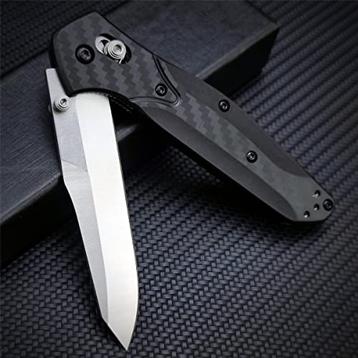 7.8 inch EDC Folding Pocket Knife For Men, 3.3 inch Satin Plain Edge Reverse Tanto Blade , Black Grivory Fiberglass Super Lightweight Handle Axis Lock With Belt Clip, Everyday Carry Thumb Studs Manual Open