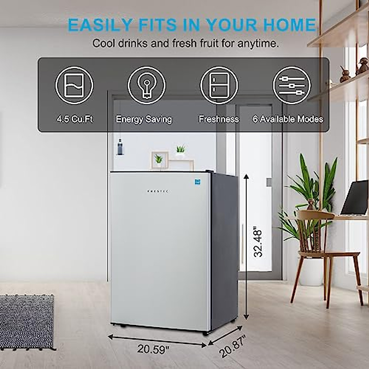 Frestec 4.5 CU' Small Refrigerator, Compact Refrigerator, Mini Fridge, Mini Fridge with Freezer, Door Swing, Stainless Steel Look (FR 450 SL)