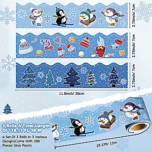 Winter Bulletin Board Border Trim Winter Wave Removable Blackboard Chalkboard Border Christmas Tree Snowman Snowflake Borders Stickers for Holiday Classroom Wall Decor (Regular Wavy Shape, 118 ft)