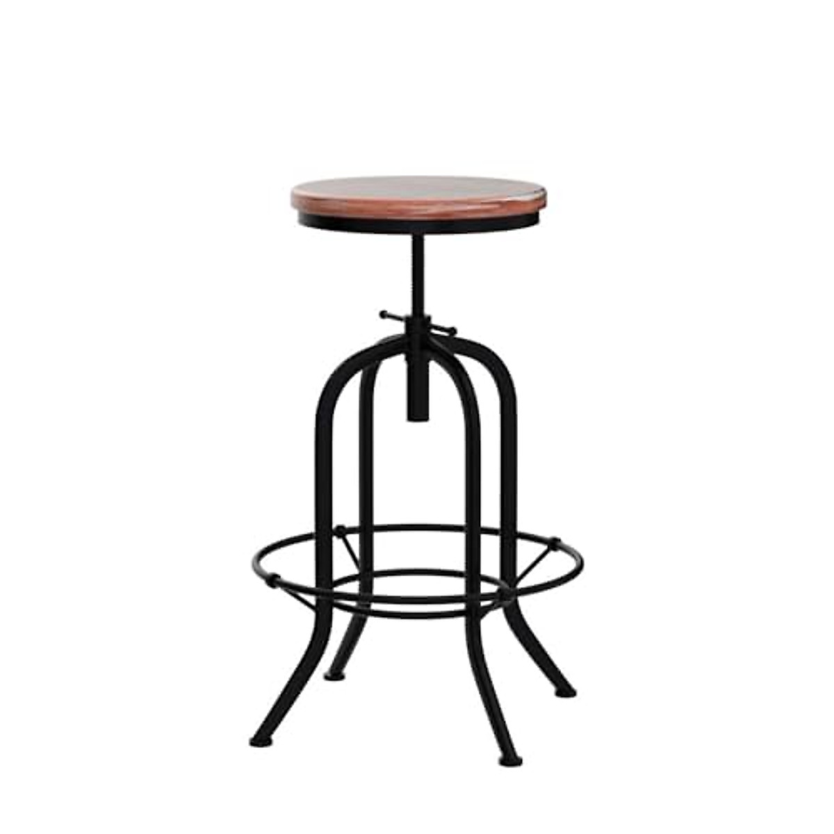 Lisuden Industrial Farmhouse Bar Stools Set of 2, Black Metal Base, Wood Seat, Adjustable Height 24.8-30"
