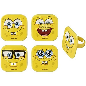 DecoPac SpongeBob SquarePants™ Mood Faces Rings, SpongeBob Cupcake Decorations Featuring SpongeBob SquarePants, Yellow - 24 Pack