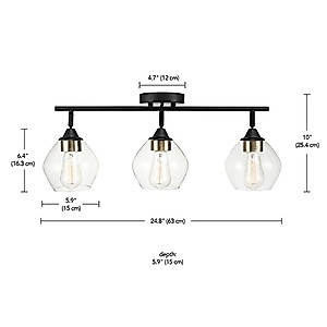 Globe Electric 59619 Harrow 3-Light Track Lighting, Matte Black, Antique Brass Accents, Clear Glass Shades, Bulbs Included