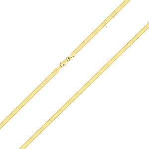 Nuragold 14k Yellow Gold 3mm Solid Herringbone Silky Flat High Polish Chain Necklace, Womens Lobster Clasp 14" 16" 18" 20" 22" 24"