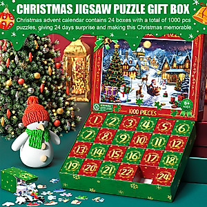 Partylamb Advent Calendar 2023-1000 Pieces Christmas Jigsaw Puzzles for Kids Adults Teens, Christmas Countdown Calendars Family Game Puzzle 24 Days Surprises Xmas Gift Idea for Women Men Boys Girls
