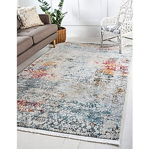 Unique Loom Baracoa Collection Area Rug - Panamericana (5' 5" x 8' Rectangle, Cream/ Blue)