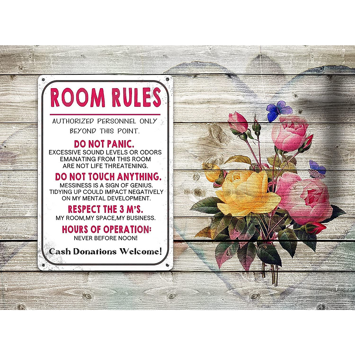 KONMPFEY Funny Room Rules For Teen Girls Trendy Stuff, Room Decor For Teen Girls And Teen Boy Cool Stuff Metal Tin Signs Man Cave Garage Bar12 X 8 In