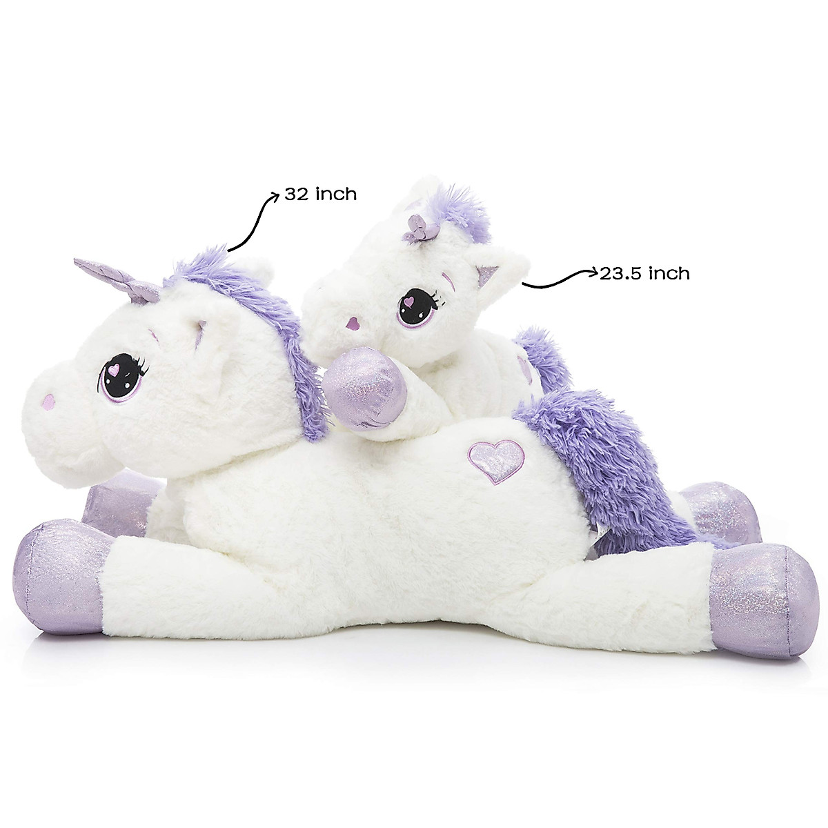 DOLDOA 23.5 inch Cute White Giant Stuffed Unicorn Pillow Plush Animals Unicorn Toy Gift for Girls Kids