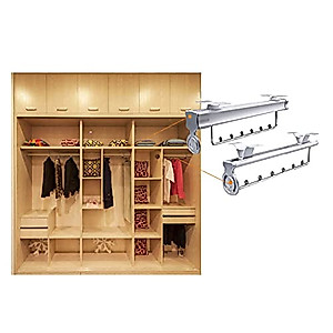 Heavy duty Pull-Out Retractable Wardrobe valet Rod Storage Rack Hanger Extender,Top Mount Hanging Telescopic Rail Wardrobe Clothes Clothes Rail (Size:14" Monorail silver 6 Beads) 2 Pieces