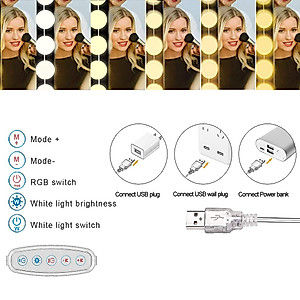 SICCOO Vanity Mirror Light, RGB Colorful DIY Hollywood Style LED Makeup Mirror Lights with 10 Dimmable Light Bulbs,USB Cable, RGB (Mirror Not Include) 1