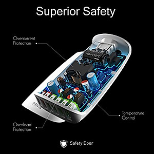 USB Charging Station, MANTO 65W PD3.0 & QC3.0 USB C Charger, 6-Port Desktop Charger with 1 USB C and 5 USB A Ports Compatible with MacBook Pro/Air, Laptops, iPad, iPhone, Galaxy and More