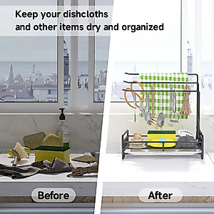 SOFRON Kitchen Sink Caddy Organizer Dish Cloth Holder with Drip Tray and Swivel Rack for Rag Sponge Brush Soap at Kitchen Bathroom