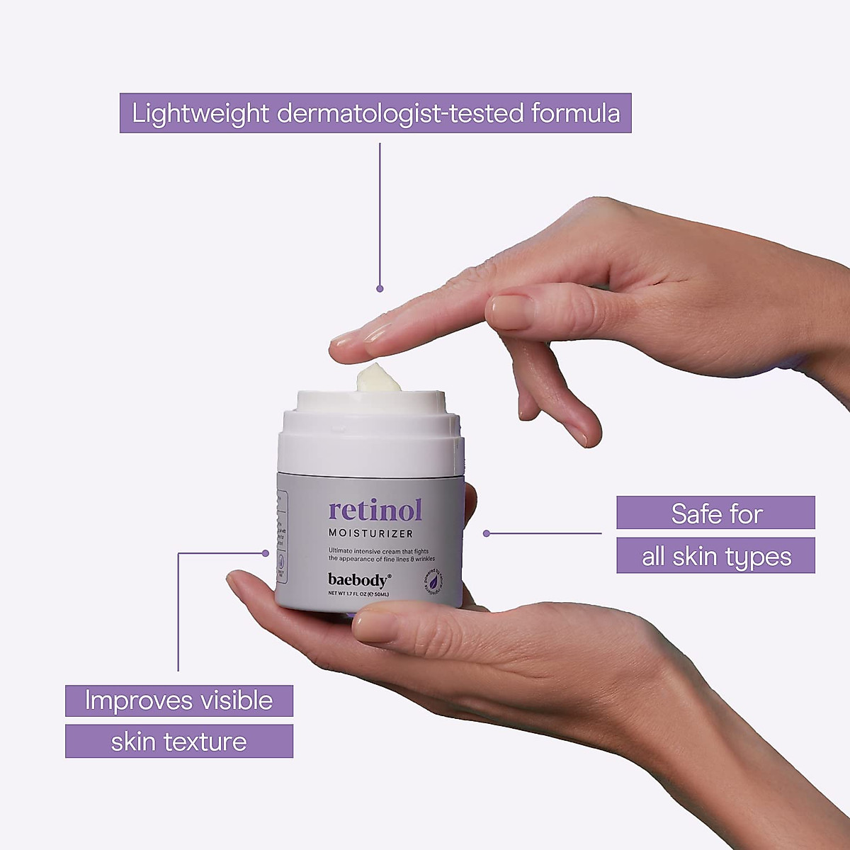 Baebody Made in USA Retinol Cream for Face - Anti Aging Face Cream for Fine Lines and Wrinkles - With Jojoba Oil & Vitamin E - Beauty Gifts for Women (50 ml/1.7 fl oz)