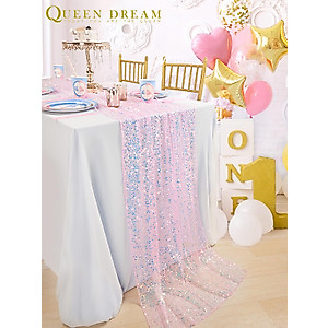 Pink Table Runner 10FT Glitter Iridescent Sequin Table Runner 25x120 Inches for Bridal Baby Shower Girls Birthday Party Sweetheart Table Decorations