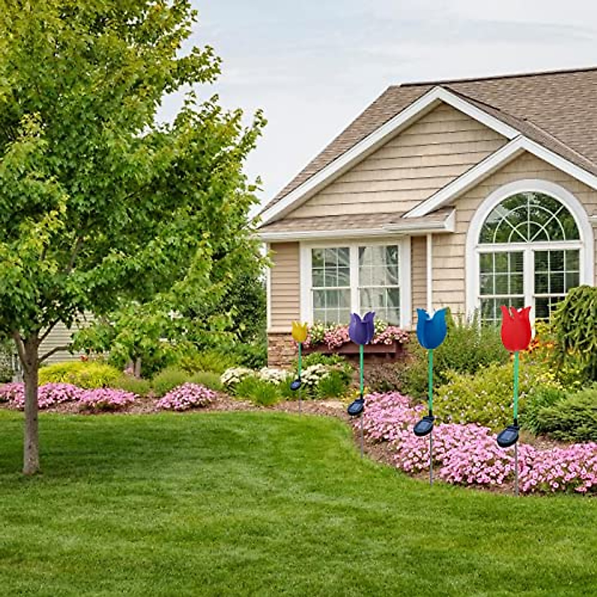 ACJRYO Solar Garden Stake Lights, 2 Pack Tulip Solar Garden Lights Waterproof LED Solar Decorative Powered Lights for Garden Pathway Walkway Patio Lawn Yard Cemetery, Blue