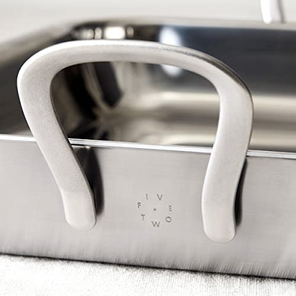 GreenPan X Food 52 Five-Two Essentials, Tri-Ply Stainless Steel 12" Roaster with Roasting Rack, PFAS-Free, Multi Clad, Induction, Dishwasher Safe, Oven Safe, Silver