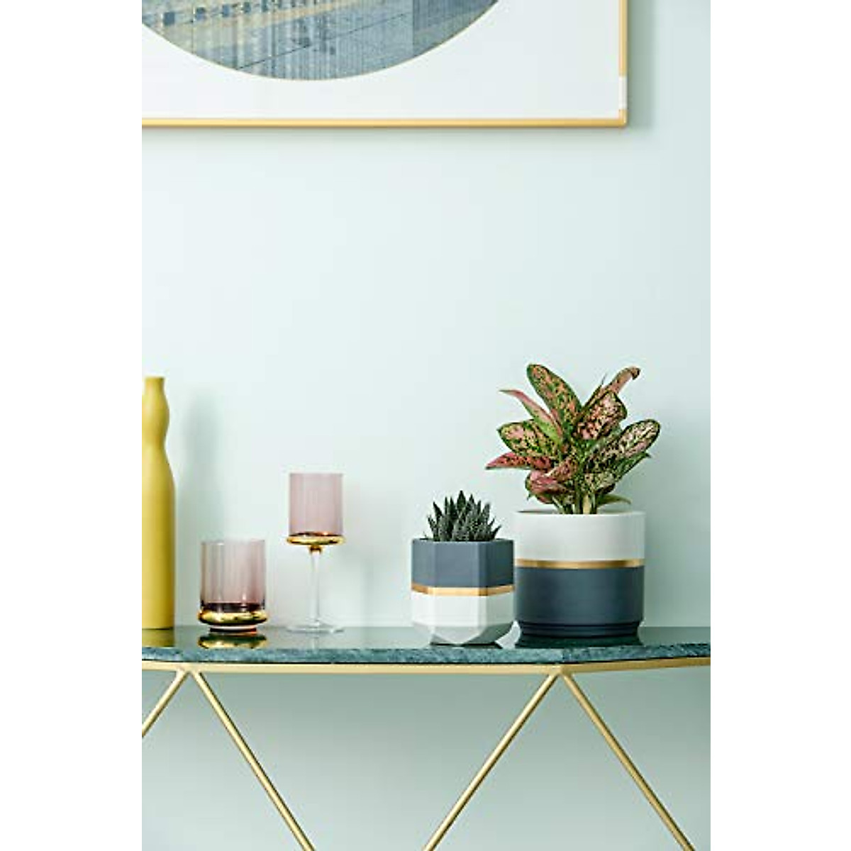 Mkono Ceramic Flower Pots for Indoor Plants 6 Inch and 4.8 Inch Modern Decorative Planters, Set of 2 Geometric Gardening Pots with Drainage for All House Plants (Plants NOT Included)