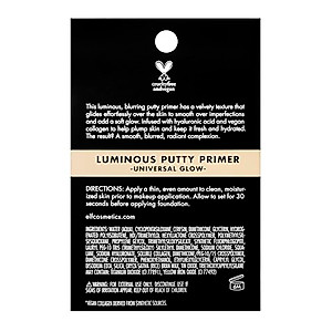 e.l.f. Luminous Putty Primer, Skin Perfecting, Lightweight, Silky, Long Lasting, Hydrates, Creates a Smooth Base, Illuminates, Plumps, Infused with hyaluronic acid and vegan collagen, 0.74 Oz