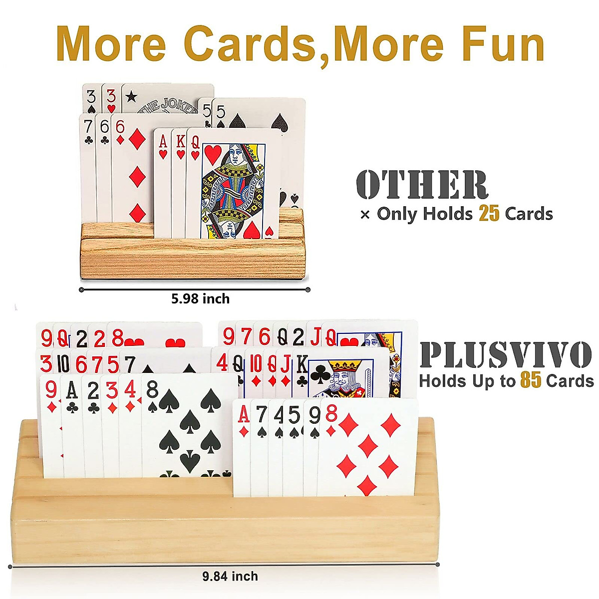 plusvivo Card Holders for Playing Cards Set of 2, Pine Solid Wooden Playing Card Holders for Adults Seniors Kids 9.84 X 3.15 X 2.25 Inch, Uno/ Canasta/ Bridge/ Hand and Foot Card Holder