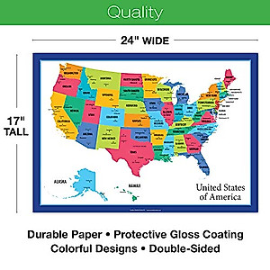 Global Printed Products 10 Extra Large USA Map and World Map Posters for Classroom, Office Decorations and Home 24x17 inch Double Sided (Pack of 10)
