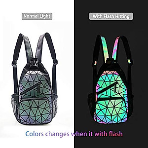 PYFK Geometric Backpack Luminous Holographic Purse Color Changes Flash Reflective Bag For Cycling Fashion Sling Bag for Women(Prism)