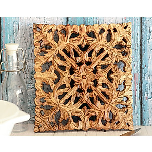 Wooden Set of 2 Square Trivet for Hot Dishes Plates & Pots Holder Hot Pad for Kitchen & Dining Table Décor Cookware Heat Resistant Rustic Decorative Carvings 8 Inches