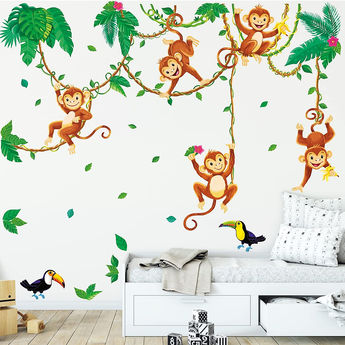 DECOWALL DWL-2013 Monkeys in Jungle Wall Stickers Wall Decals Peel and Stick Removable Wall Stickers for Kids Nursery Bedroom Living Room d?cor