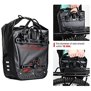 Rhinowalk 20L Bike Bag Waterproof Bicycle Pannier Rear Seat Bag for Cycling Bicycling Traveling Riding, Black