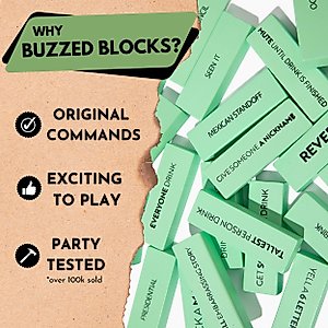 Buzzed Blocks Adult Drinking Game - 54 Blocks with Hilarious Drinking Commands and Games on 40 of Them | Perfect Pregame Party Starter | Entertaining Party Game for Adults