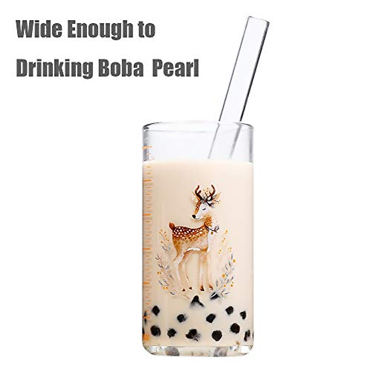 ALINK Reusable Glass Boba Straws, 14mm Extra Wide Clear Smoothie Straws for Bubble Tea, Pack of 4 with 1 Case and 2 Brush