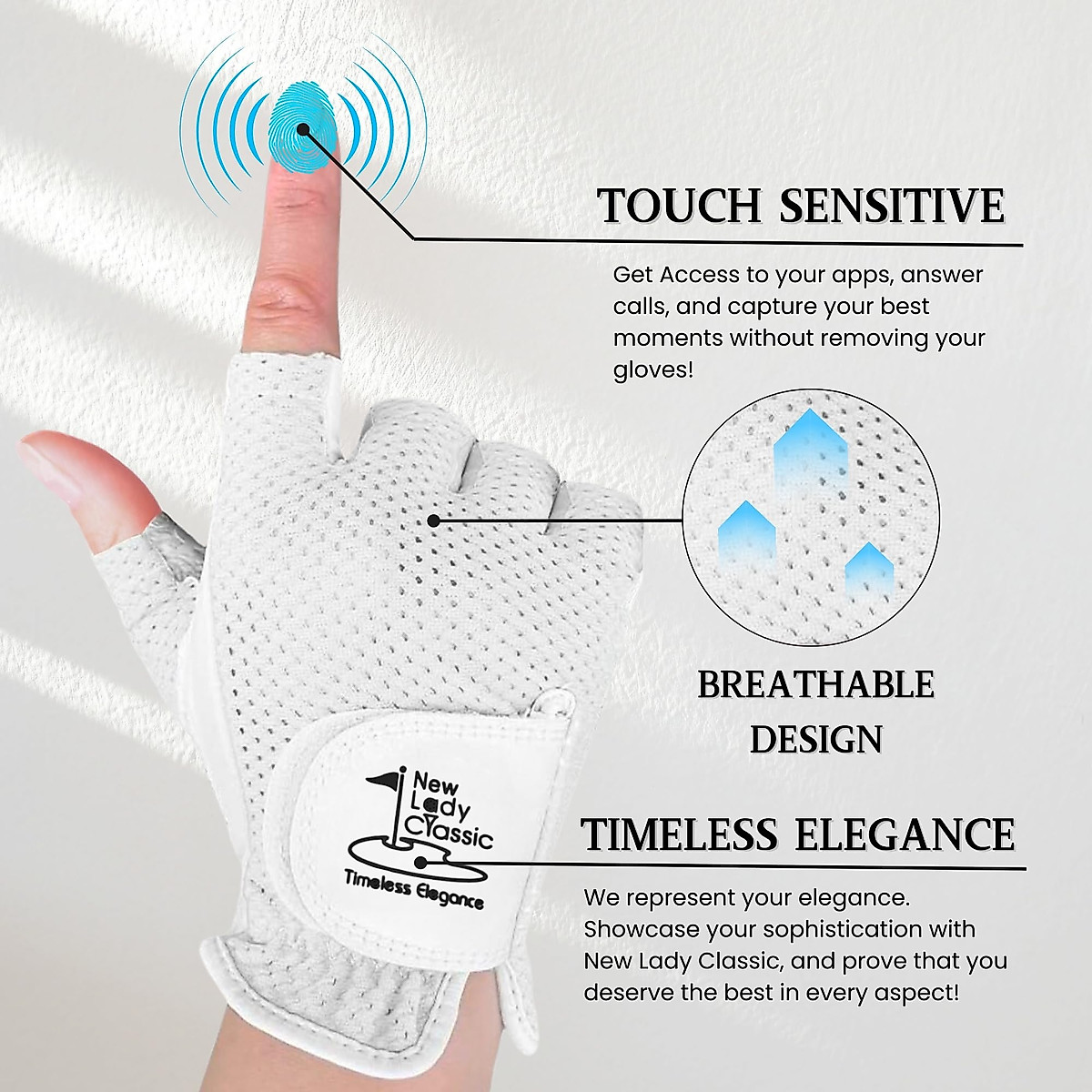 XEIRPRO New Lady Classic Women's Black Half Finger Golf Gloves - Tacky & Breathable Women's Golf Gloves Weather - Worn on Left (Black/Black, Small)