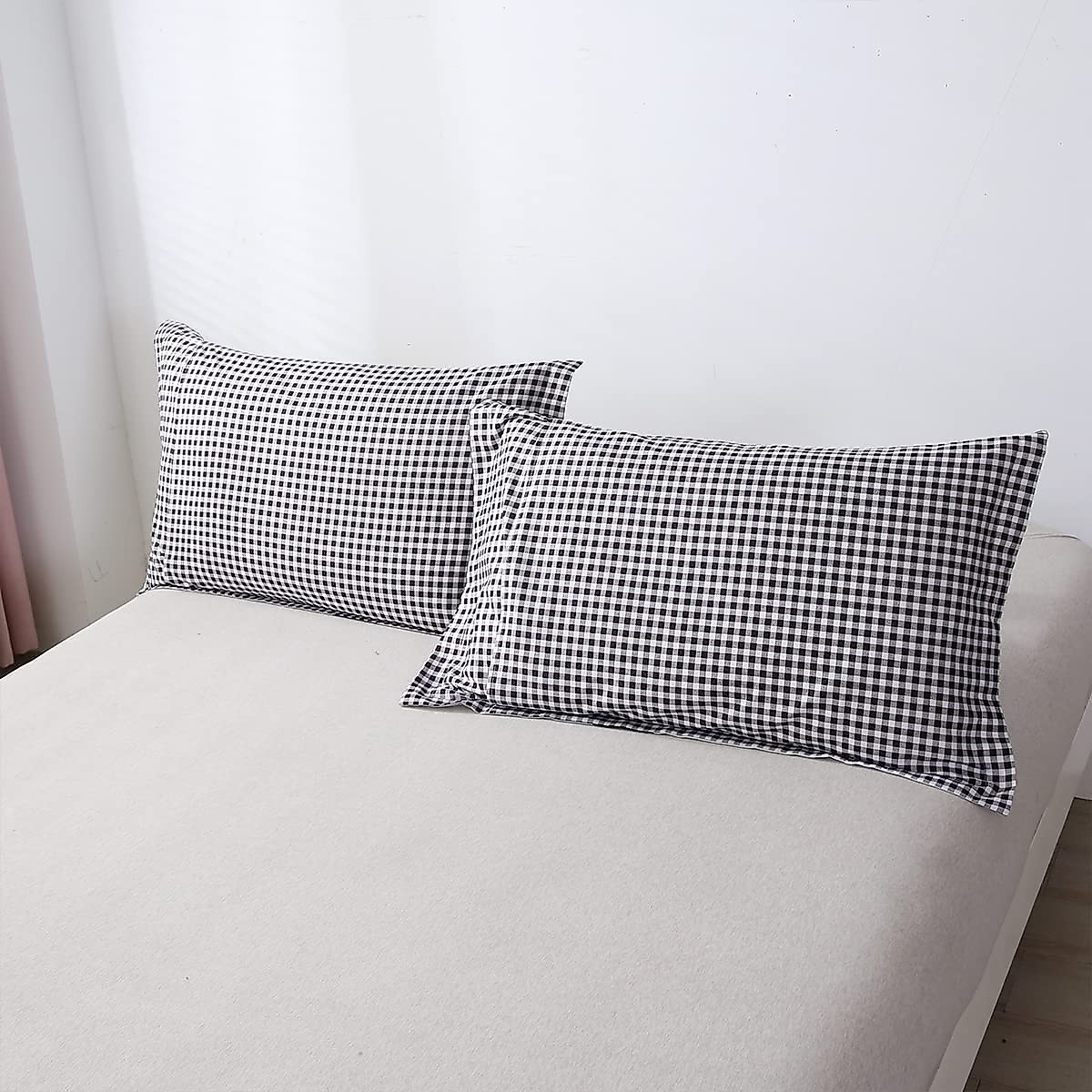 Akiky Plaid Duvet Cover Set Full Comforter Cover Set Cartoon and Buffalo Check Gingham Geometric Checker Pattern Printed in White and Black Reversible Bedding Set with Zipper Closure