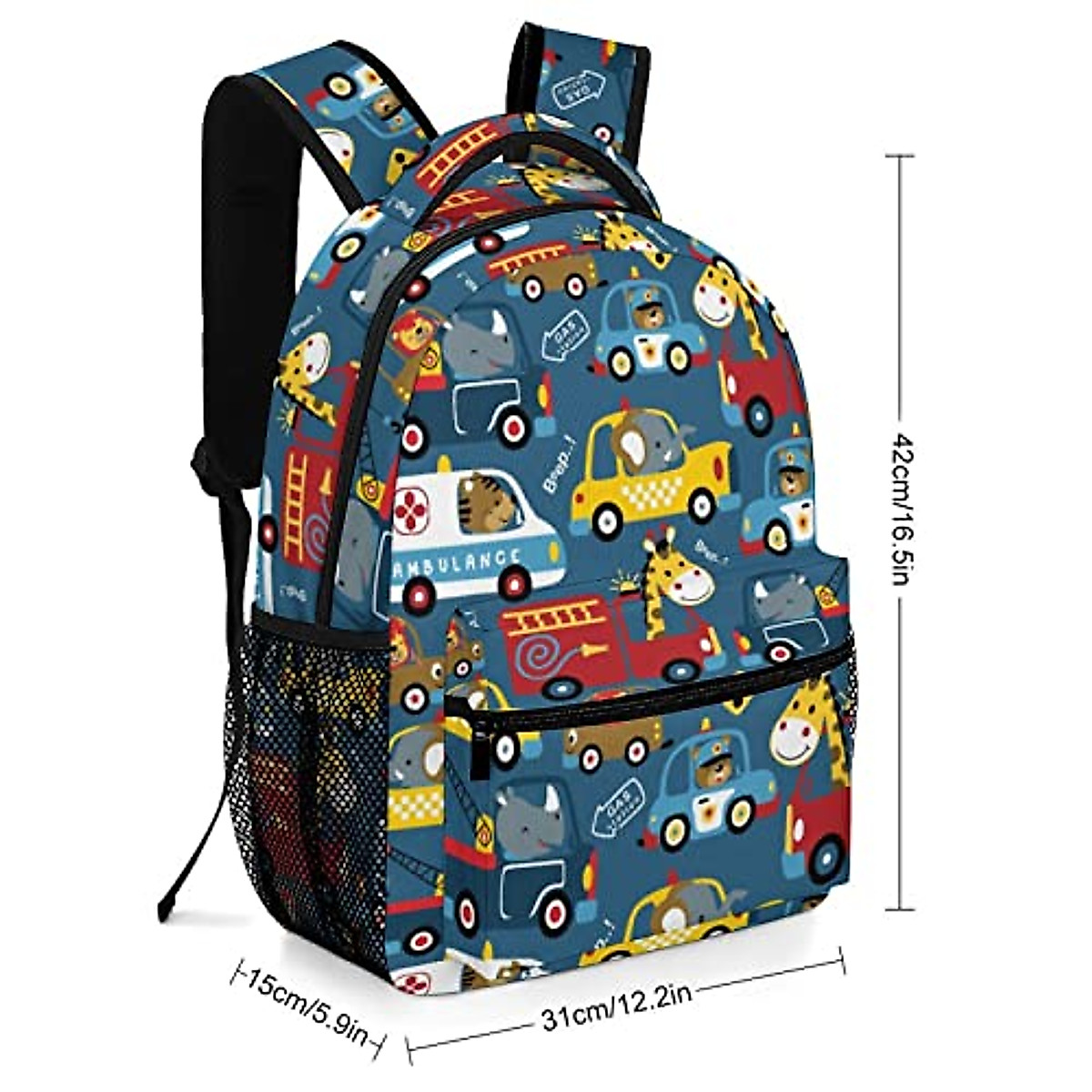 MEIKKO Cartoon Animal Car Backpack Cute Truck Lightweight Casual Daypack with Chest Strap,Computer Bags for Women Men Hiking Travel Work and Business 16 Inch