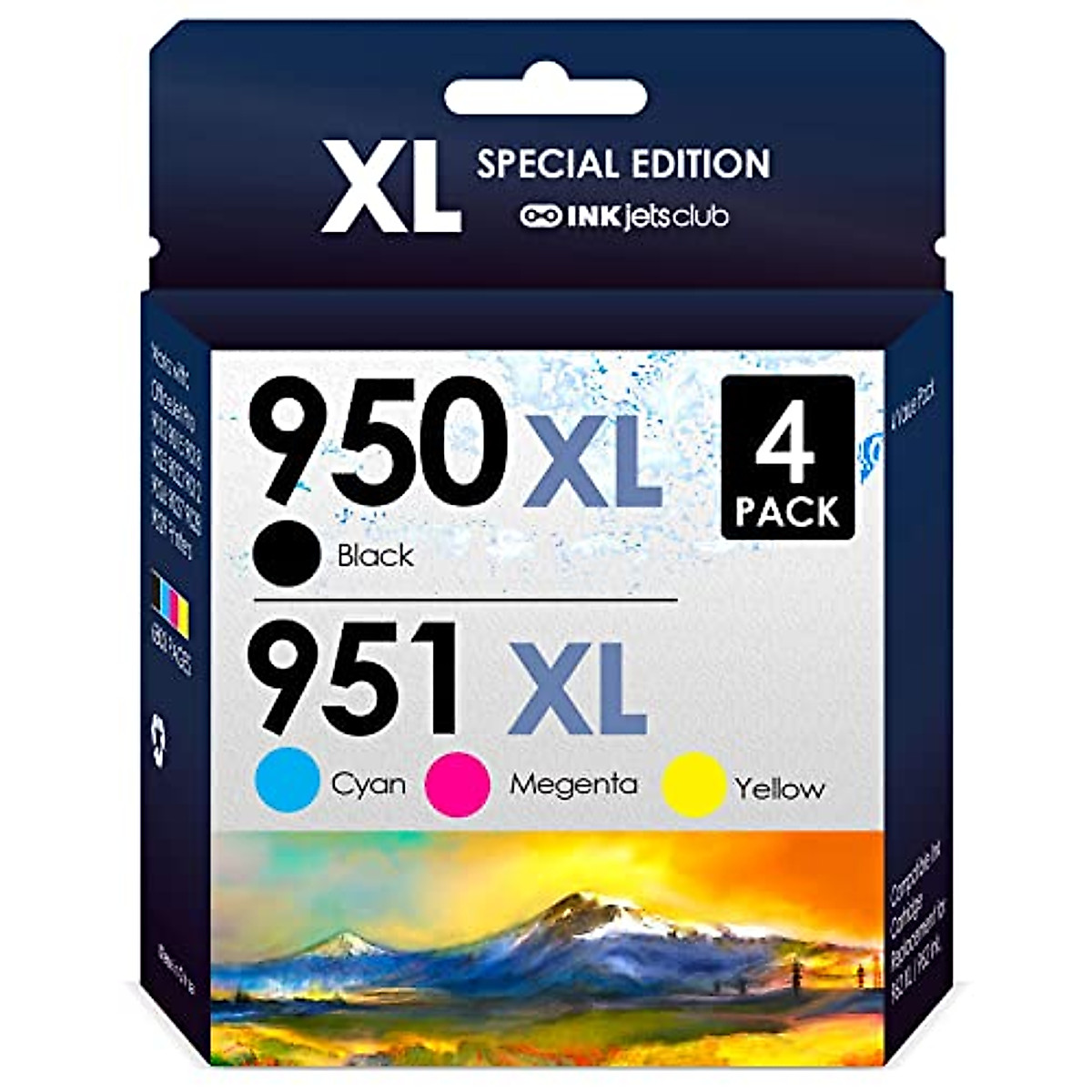 Compatible Ink Cartridges Replacement for HP 950XL / 951XL Ink Cartridges. Works for Officejet Pro 8600 8610 8620 8615 8630 Printers. 4 Pack (Black, Cyan, Magenta, Yellow)
