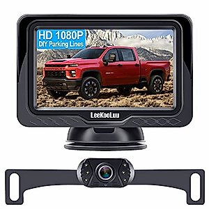 LeeKooLuu Backup Camera Rear View Monitor Kit HD 1080P for Car Truck Minivan Waterproof Night Vision DIY Grid Lines LK3