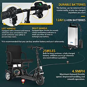 WISGING Scooter Mobility Folding Electric Mobility Scooter 3 Wheel Lightweight Portable Power Travel Scooters - Support 270 lbs Weight Only 55 lbs Long Range(15 Mile), Standard W
