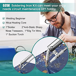Soldering Iron Kit, Adjustable Temperature soldering kit, 80W Electronic Welding Gun with Welding Wire Nozzle and 2 Tweezers for Soldering Circuit Boards,Electrical Maintenance,DIY Repair