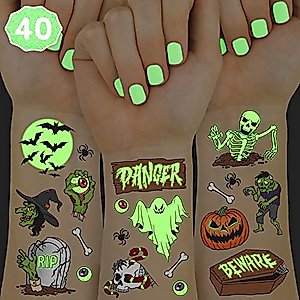 xo, Fetti Halloween Temporary Tattoos for Kids - 40 Glow In Dark Tat Styles | Halloween Decorations, Skeletons, Ghosts, Pumpkins, Spiderwebs
