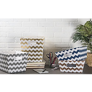 DII Hardsided Polyester Trapezoid Storage Bin, Chevron, Copper, Small