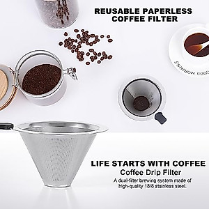 INSINTAR Pour Over Coffee Dripper Reusable Stainless Steel Pour Over Coffee Maker Cone Coffee Dripper Slow Drip Paperless Coffee Filter for 1-2Cup