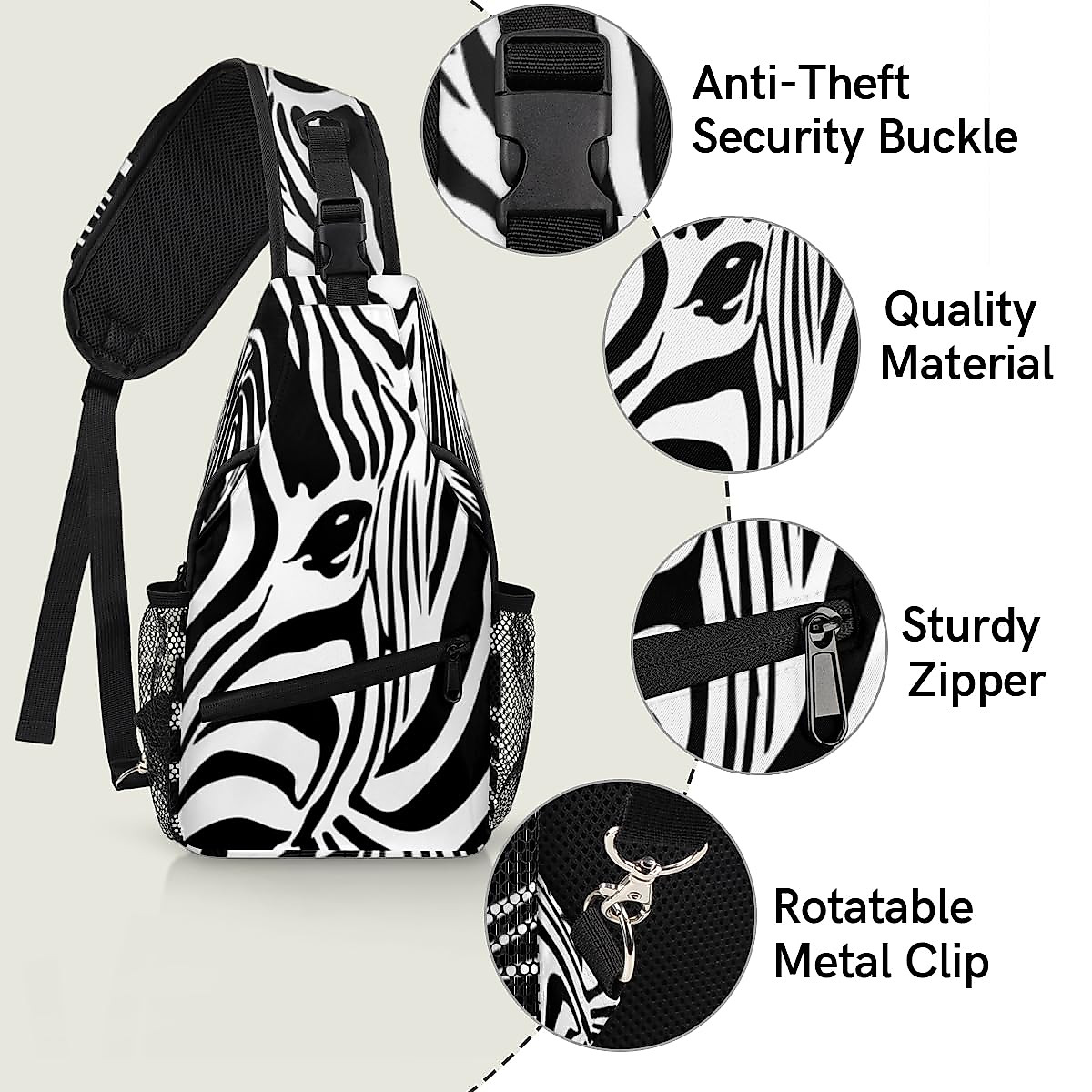 bisibuy Zebra Striped Sling Bag for Women Men Crossbody Sling Backpack Shoulder Bag Chest Bag Daypack for Travel Hiking Outdoor