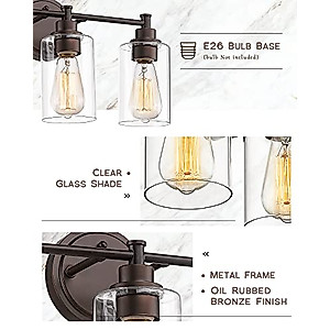 FEMILA 3-Light Vanity Light,Farmhouse Bathroom Light Fixtures,Metal Wall Sconce with Clear Glass Shade,Oil Rubbed Bronze Finish,4FYC56B-3W ORB