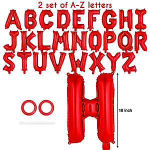 52 Pcs Red Letter Balloons,16 Inch Foil Alphabet Letter Balloons,Letter A-Z Balloons Banner Custom Phrase Balloons for Birthday Party Wedding Anniversary Decoration (Red 2 Set)
