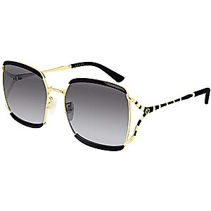 Gucci GG 0593SK 001 Black Gold Metal Oversized Sunglasses Grey Gradient Lens