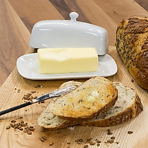 Now Designs Stoneware Rectangle Butter Dish with Lid, White 4.5 x 8 in