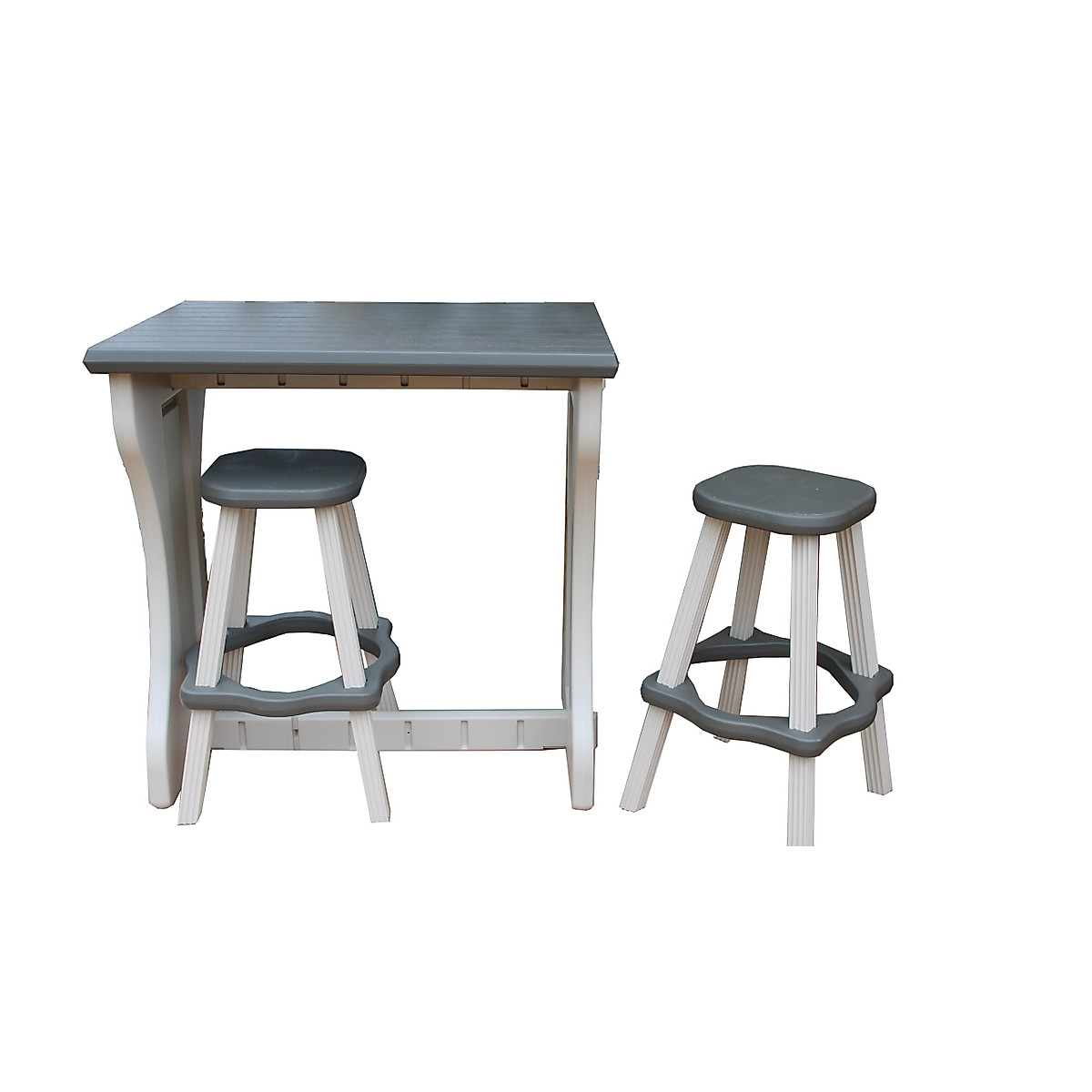 Leisure Accents Double Bar Set Includes 2 Barstools Deep Grey Top & Warm Grey Base Ideal for Patio Hot Tub Area Backyard Durable WeatherResistant Design Easy Nohardware Assembly Proudly Made in USA